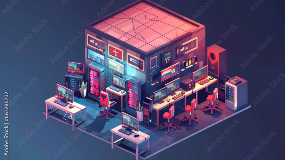 Isometric Office and Gaming Setups Infographic Stock Illustration ...