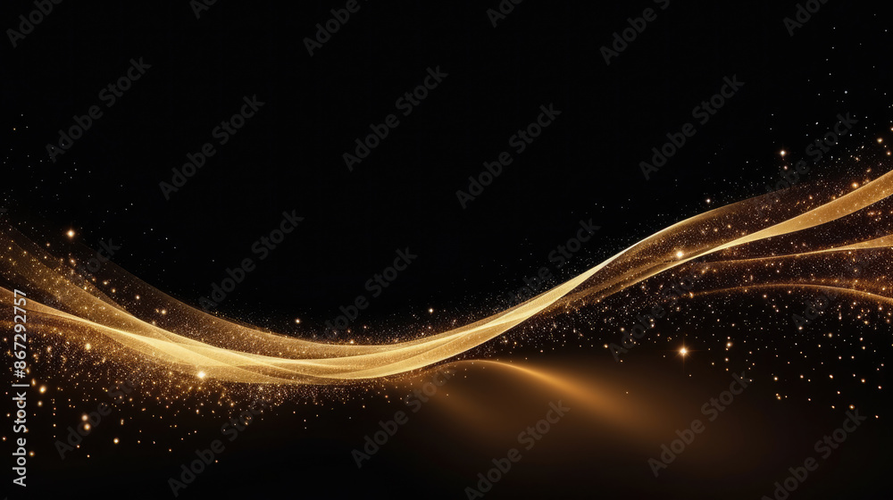 Digital Gold Particles Wave and light abstract background with shining ...