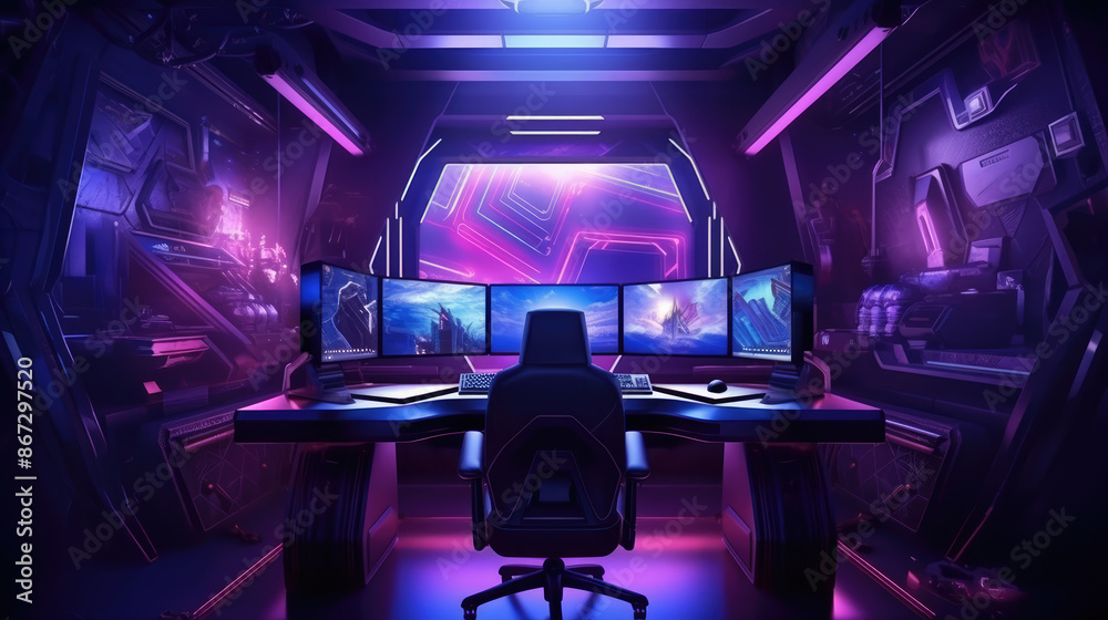 Professional Gamers Room With Ultra Powerful Personal Computer. Paused ...