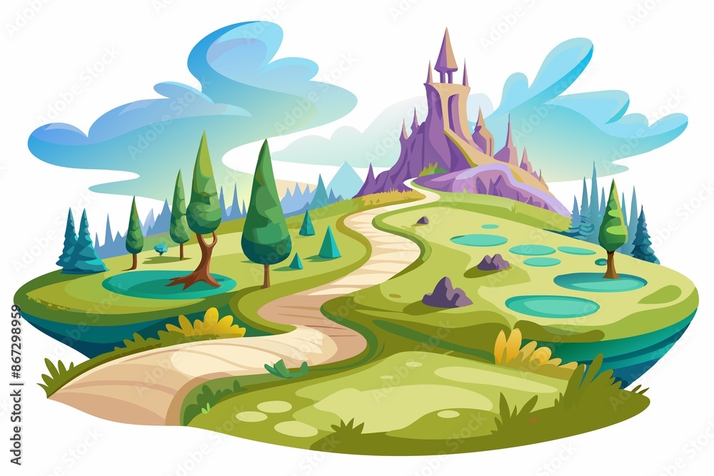 watercolor, land, fantasy, watercolor illustration of fantasy land ...