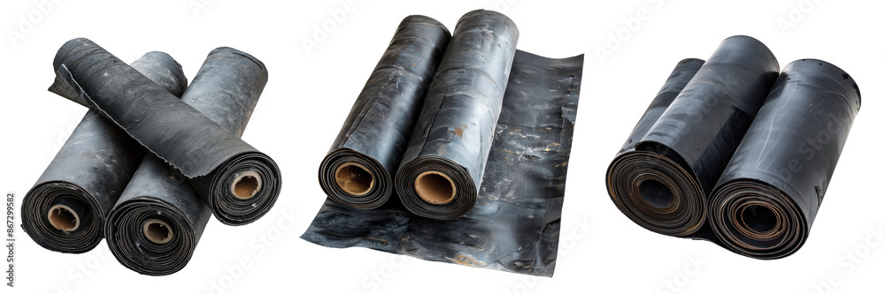 Bituminous waterproofing membrane rolls isolated on white background ...