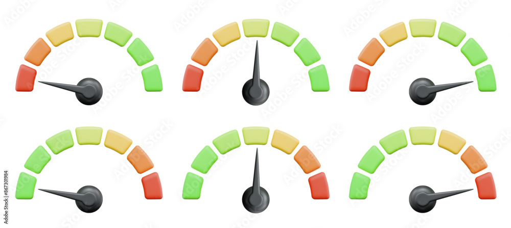 3d speedometer icon. High and low speed status. Scale score of speed ...