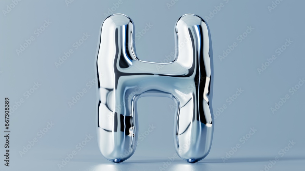 Shiny reflective letter H made of molten metal, fluid droplet shape ...
