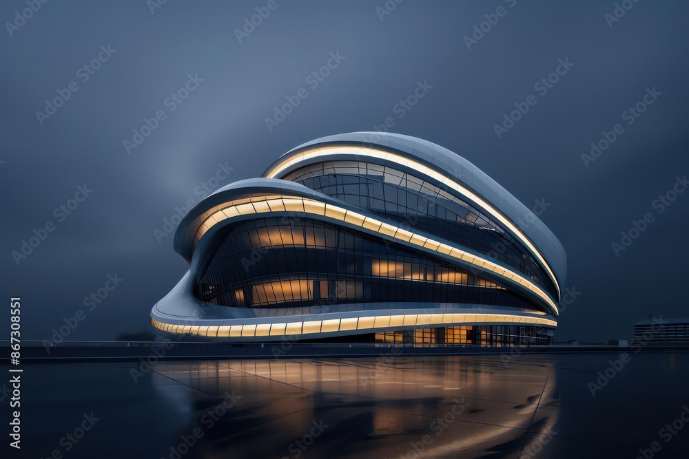 A modern coliseum with sleek architecture, blending ancient grandeur ...