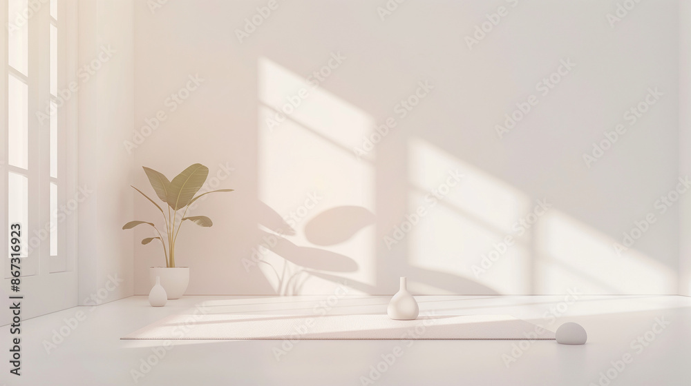 Minimalist Yoga Studio Background with Big Wall and some decor Stock ...