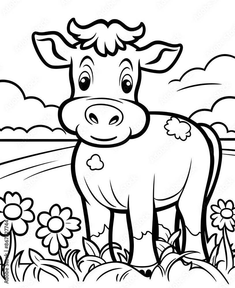 Cute cow cartoon coloring page illustration vector. For kids coloring ...