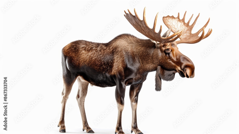 Majestic moose standing isolated on a pure white background, high ...