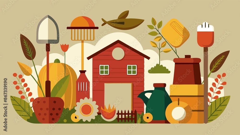 Rustic farm-themed art featuring hand-painted farm tools and objects ...