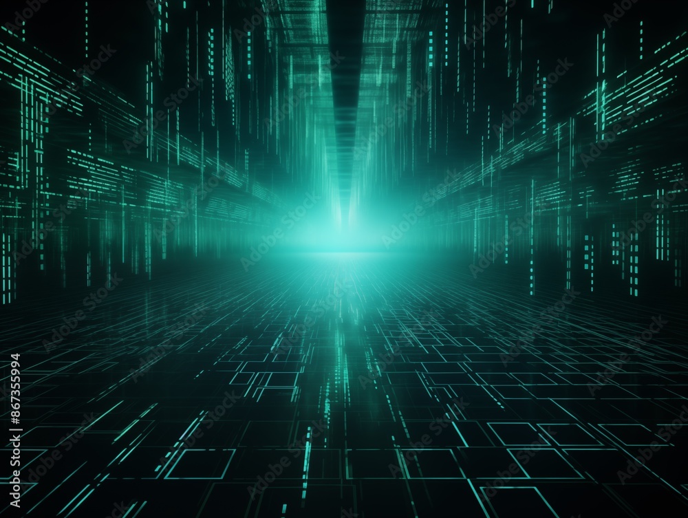 Dark green digital code matrix with rows and columns of numbers and ...