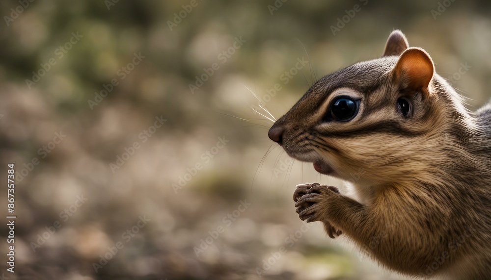 A chipmunk with wide-open mouth in a close-up photo, altered to make ...