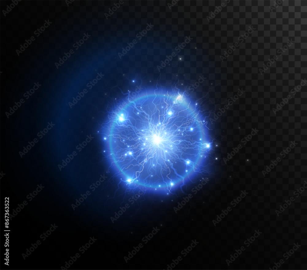 Powerful ball lightning blue png. A strong electric charge of energy in ...