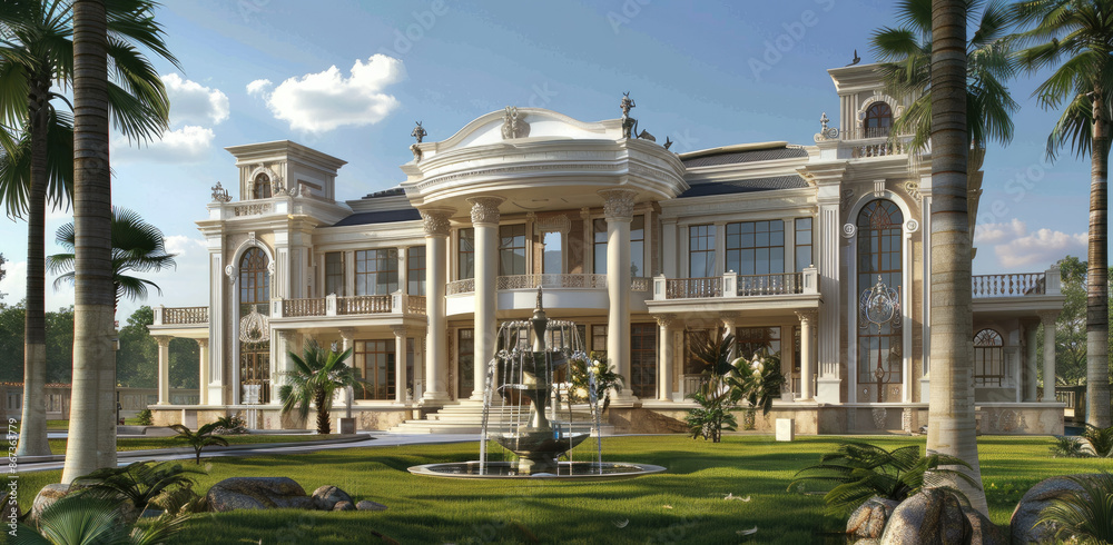 Design an elegant, luxurious mansion with a classic European ...