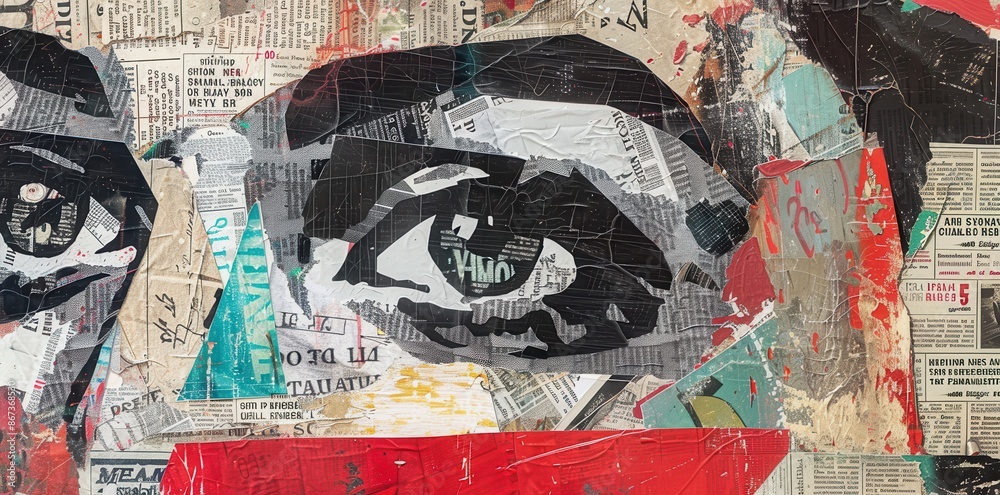 Abstract collage of newspaper clippings, photographs and digital ...