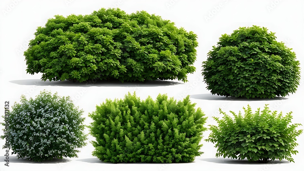 Variety of green bushes and shrubs in assorted shapes and sizes ...