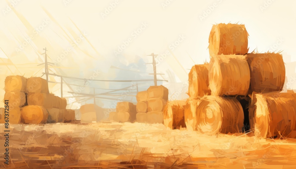 stacked hay bales in barn background flat design side view agricultural ...