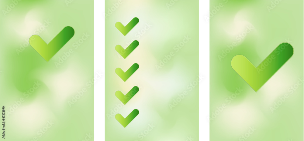 Vetor de Cute green color check mark or correct icon set. Smooth 3d ...