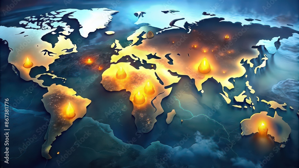 Abstract heat map design with cooler tones for regions affected by gold ...