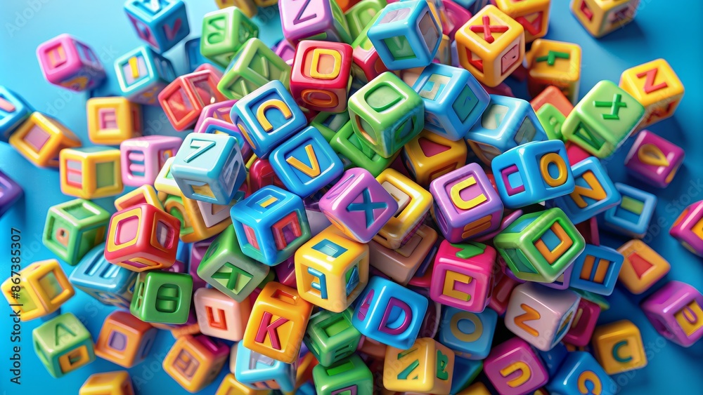 Colorful, vibrant, 3D cartoon alphabet letters and numbers blocks ...