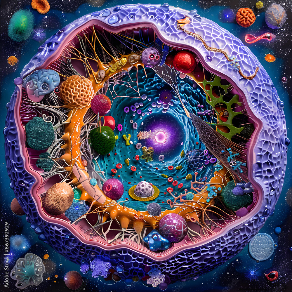 In-depth Visualization of a Biological Cell Structure Highlighting Key ...