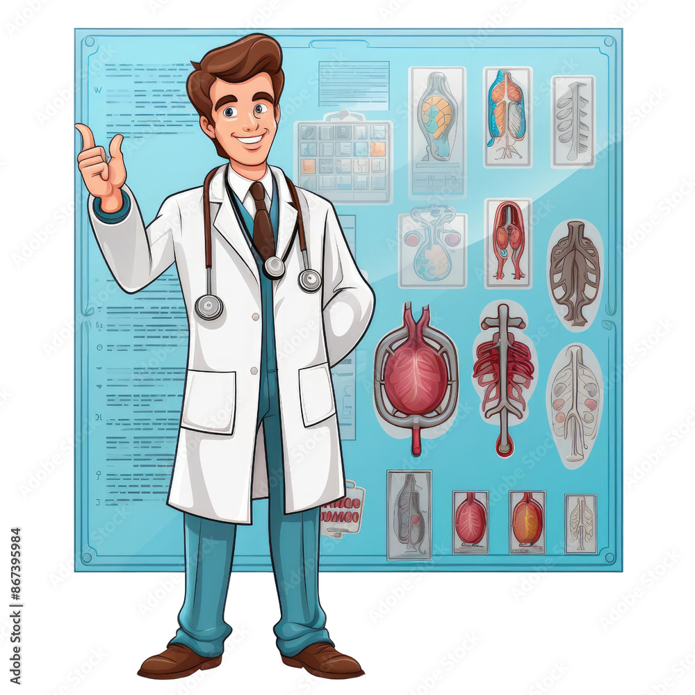 Animated doctor character pointing to anatomical charts, representing ...