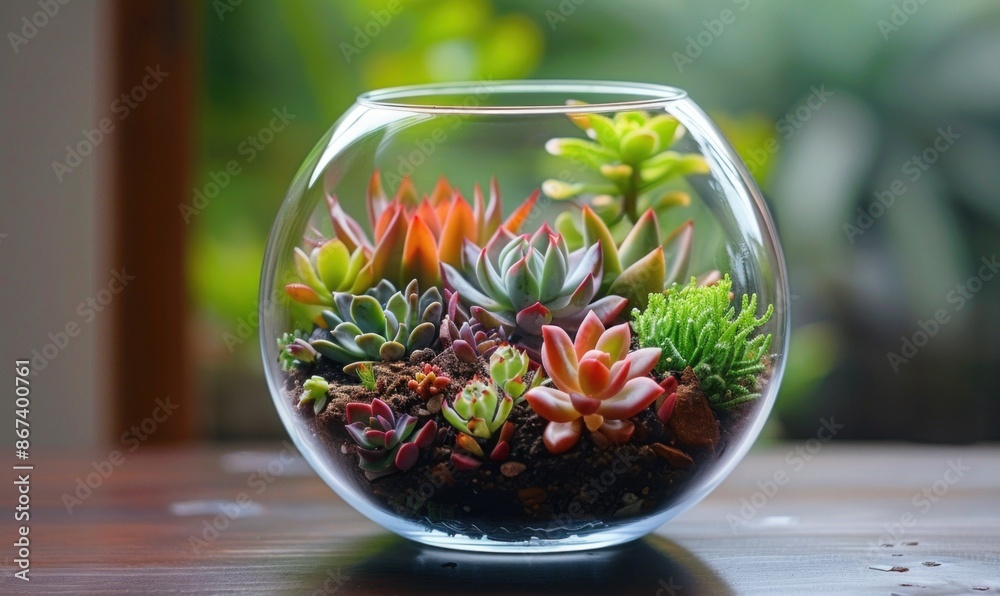 Mini succulent garden in a glass florarium. Ideal for adding a touch of ...