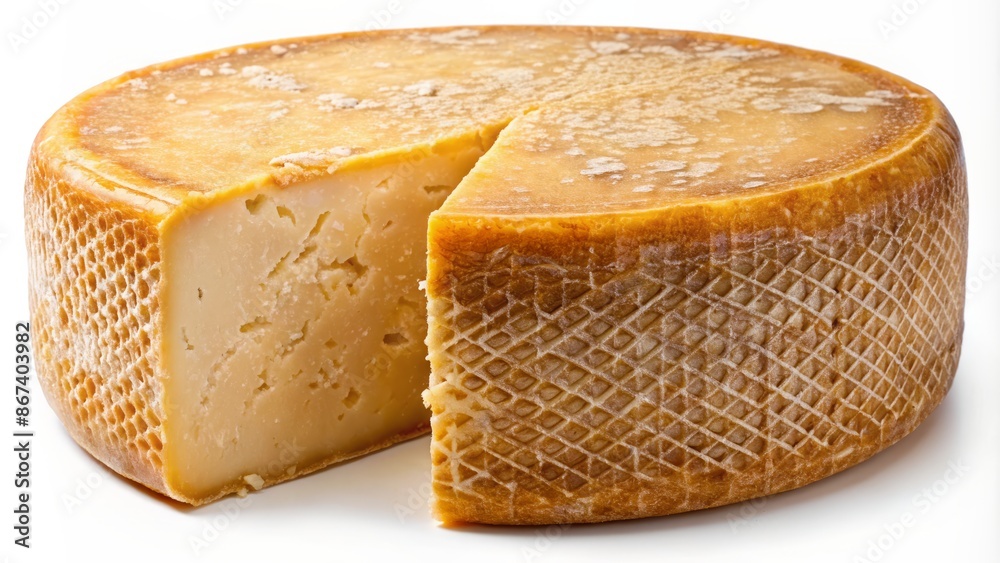 Golden-hued, crystalline, aged Italian hard cheese with granular ...