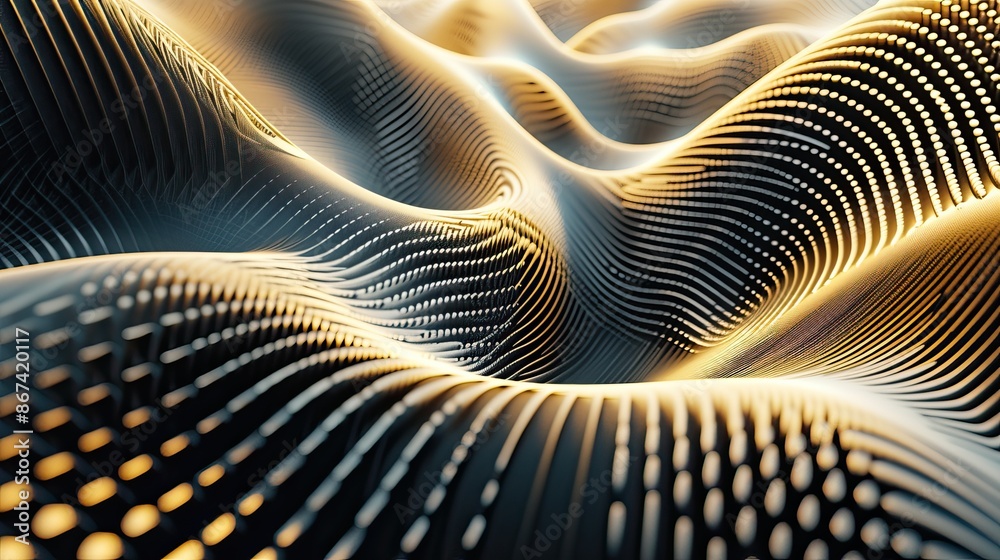 Abstract digital wave pattern with glowing dots and lines in a fluid ...