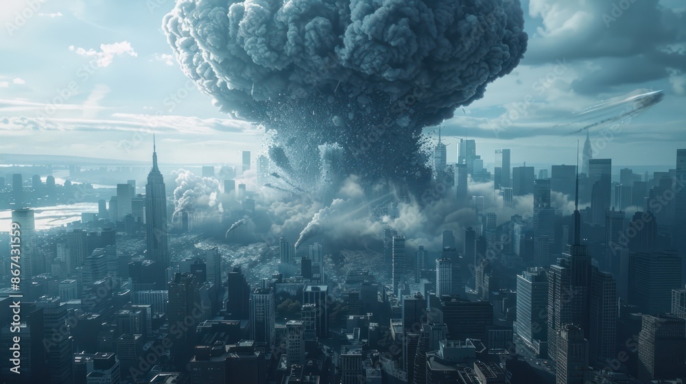 Devastating Mushroom Cloud Over City Skyline in Aftermath of Nuclear ...
