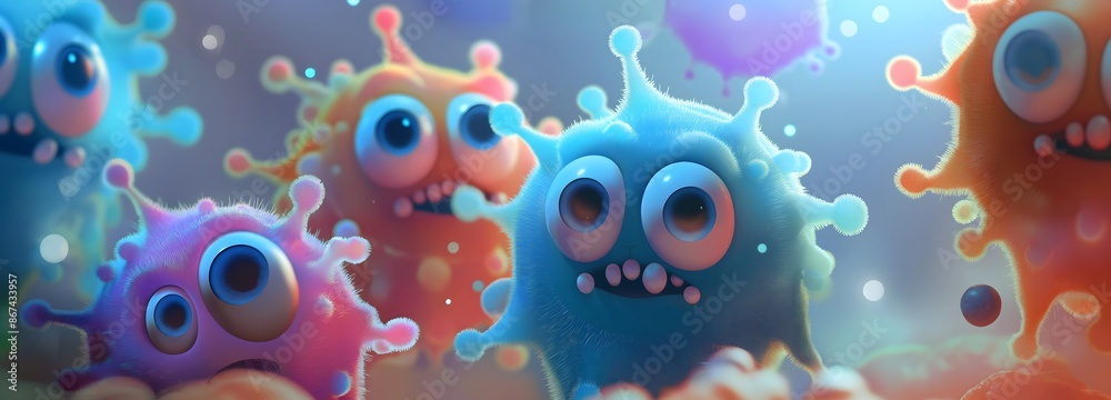 2. Design an adorable group of cartoon bacteria characters, with big ...