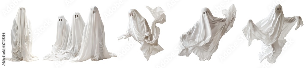 Set collection of ghost spirit, people disguised costume white veil ...