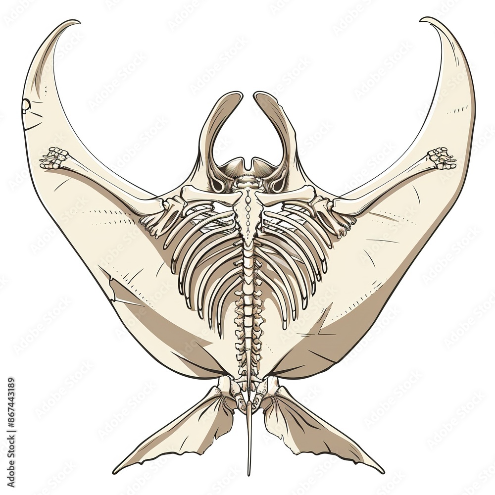 Manta Ray skeleton cartoon isolated whitebackground Stock Illustration ...