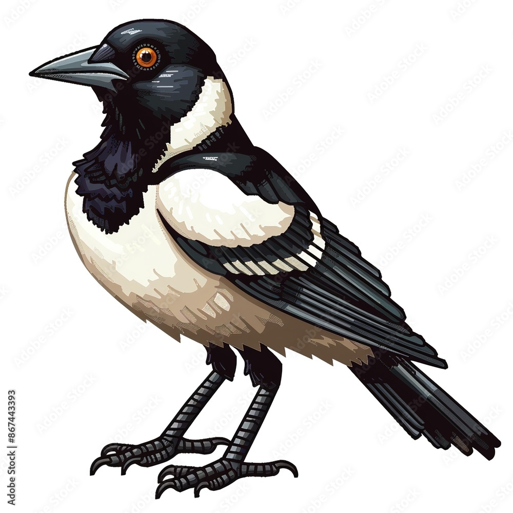 Magpie 8-bit cartoon isolated whitebackground Stock Illustration ...