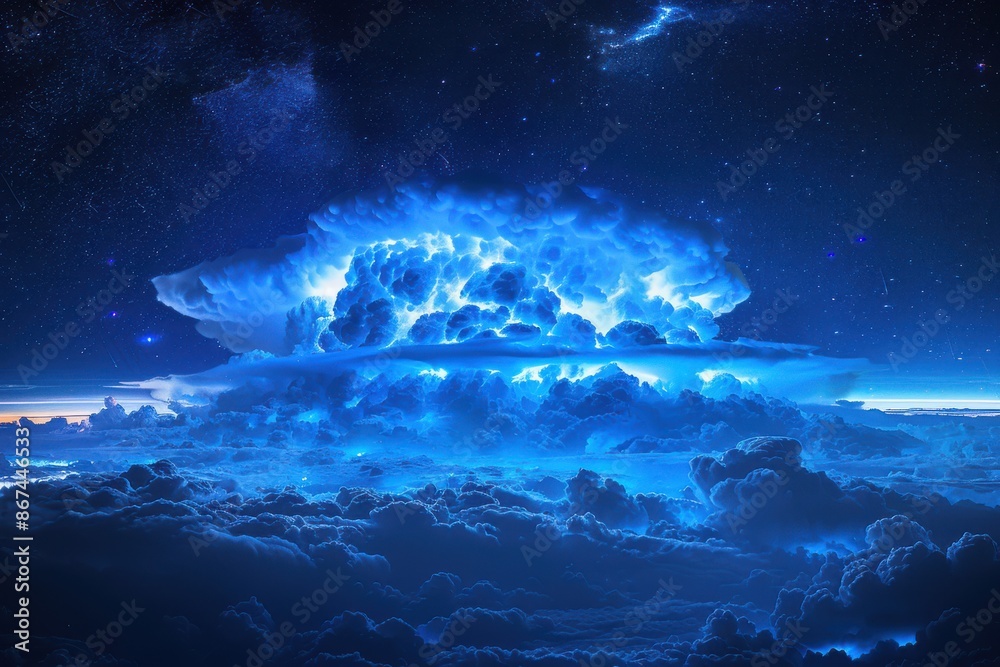 Blue Jet lightning phenomenon, electric blue bolts emerging from the ...