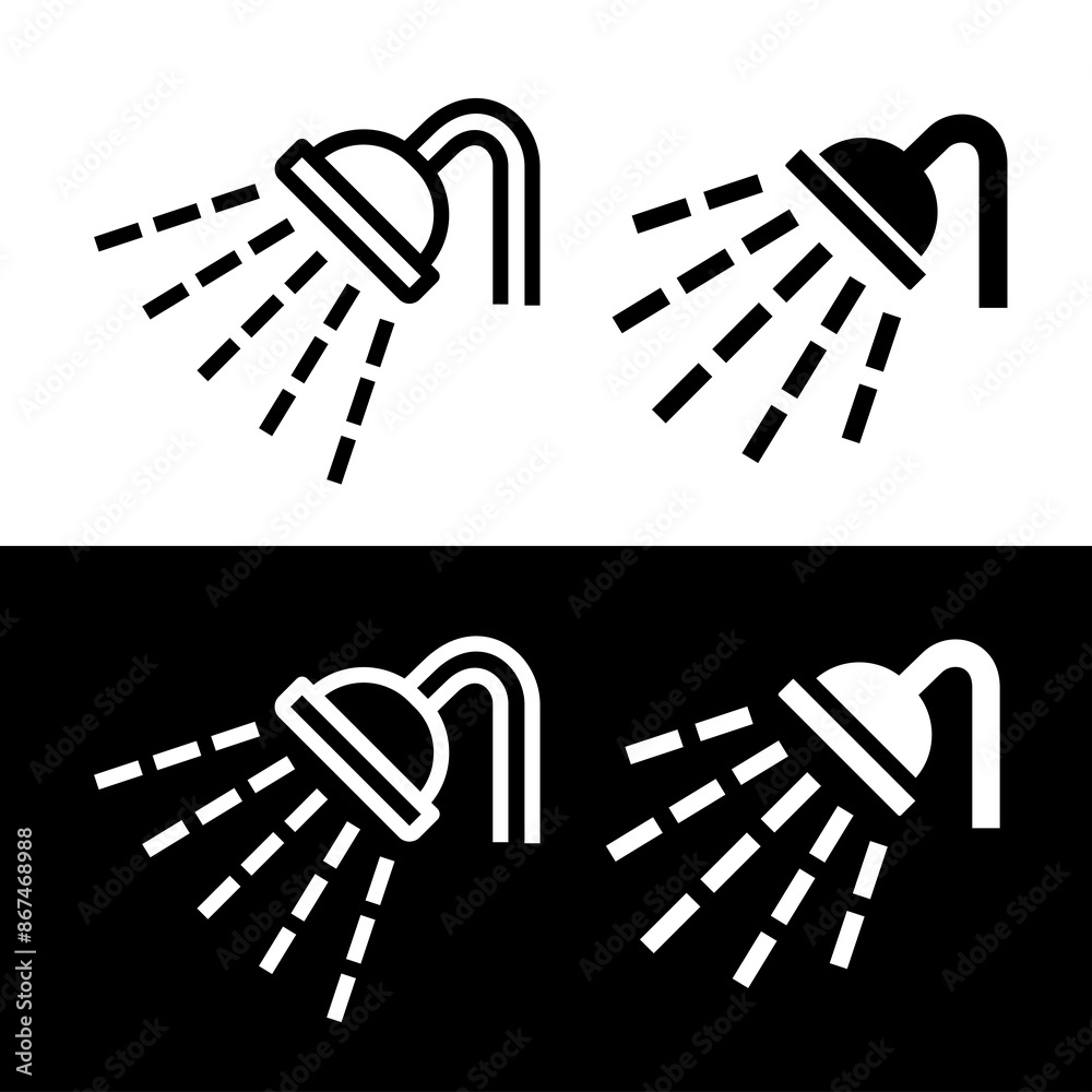 Shower icon. Designation of a shower stall on the beach. Shower head ...