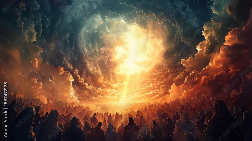 apocalyptic scene of christs return dramatic sky with swirling clouds ...