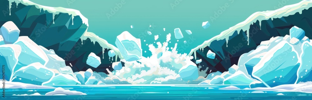 Cartoon illustration of melting glaciers, global warming and climate ...