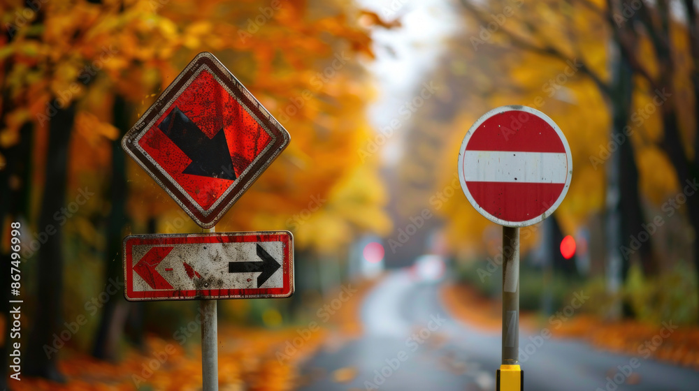 Traffic signs that show the direction to go forward. Traffic signs that ...