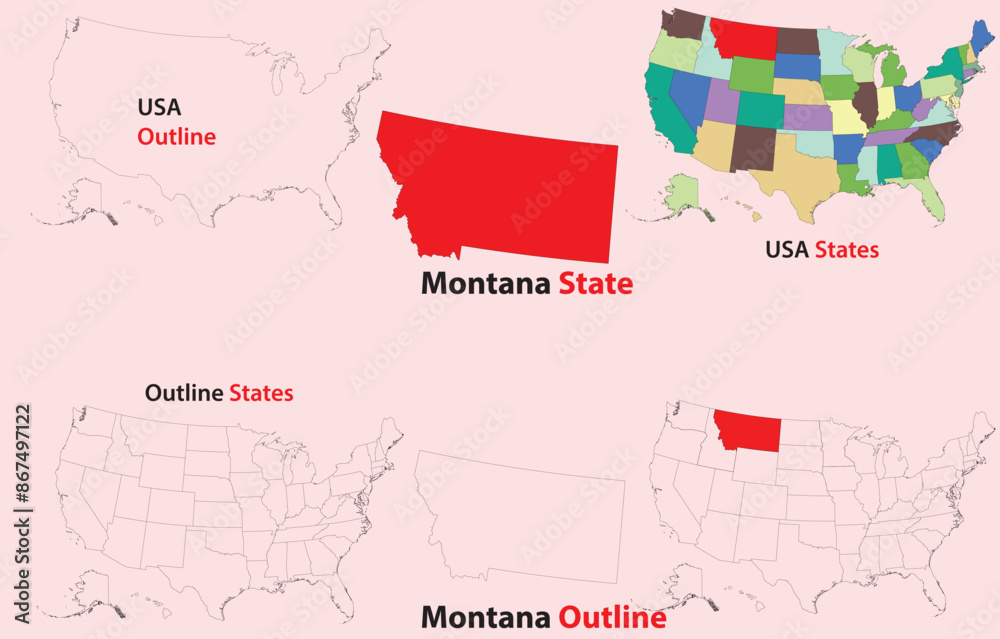 Montana map vector of usa, Montana line map, Montana with city map ...