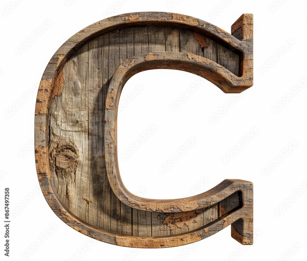 Aged Wood Letter C - Handcrafted Alphabet Art Stock Illustration ...