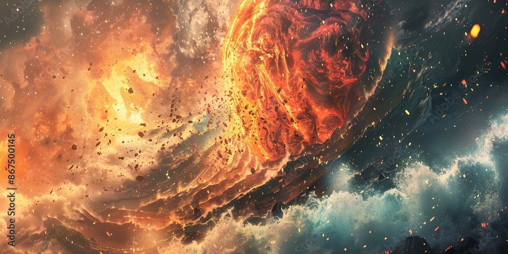 Animated art of Poseidons wrath causing earthquakes and tsunamis with ...