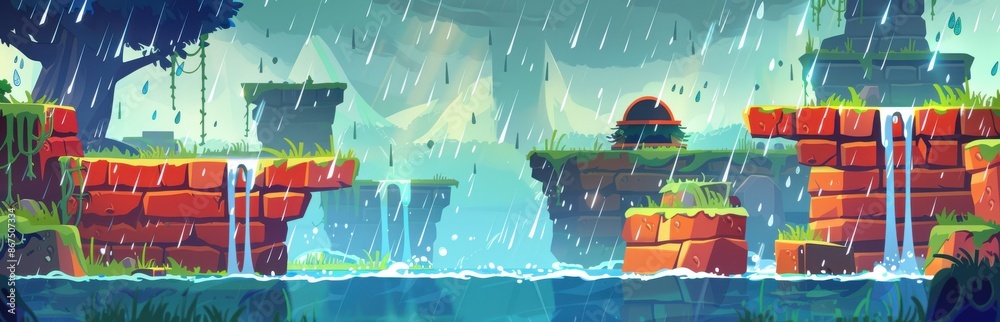 Raining jungle landscape for video game background, mobile game, pc ...