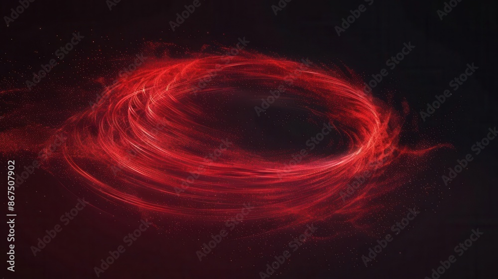 swirling red abstract ring particle effect overlay on transparent ...