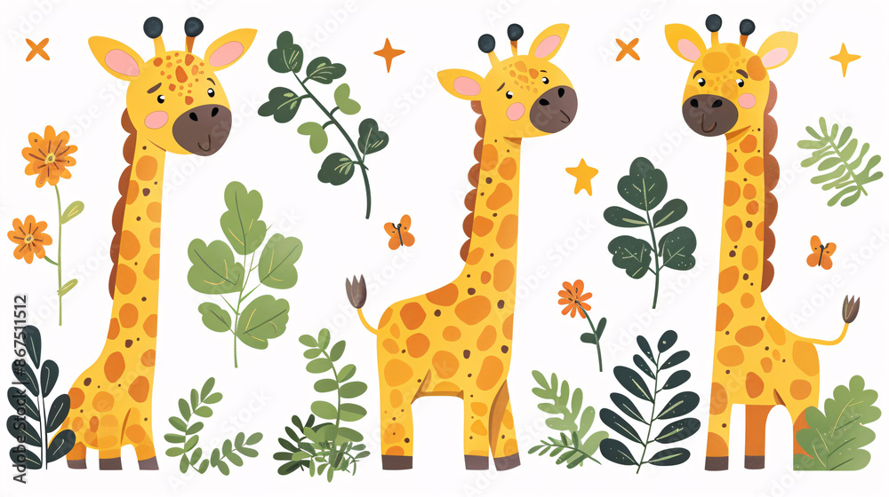 Charming giraffe clipart stickers collection for creative uses on white ...