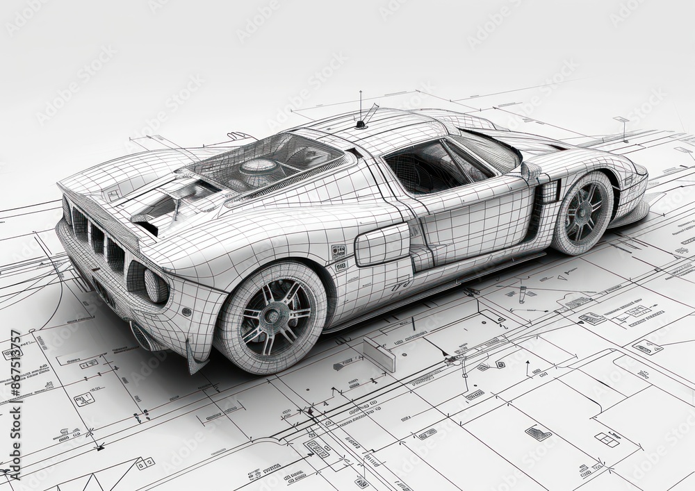 High-Resolution Wireframe Blueprint of a Sports Car - Detailed ...