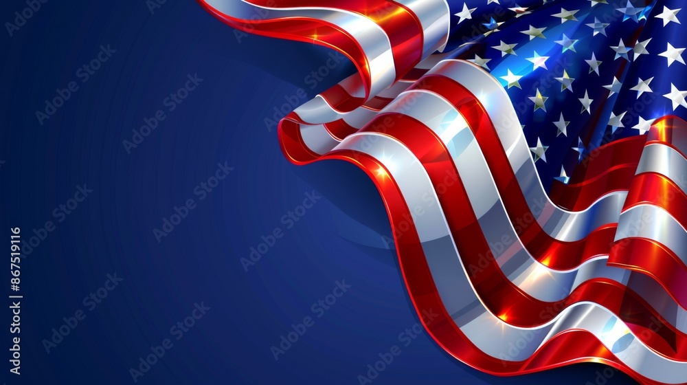 Reflective and shiny depiction of the American flag with its iconic ...