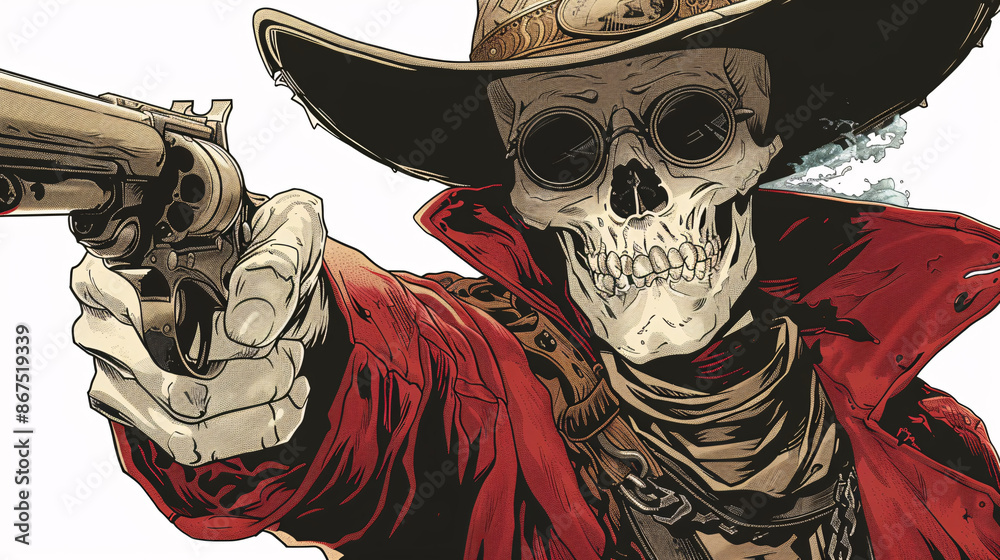 Skeleton detective in a tarot card clipart on white background Stock ...