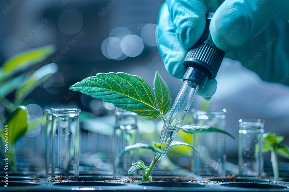 Biotechnological research and new plant species, close-up of plants in ...