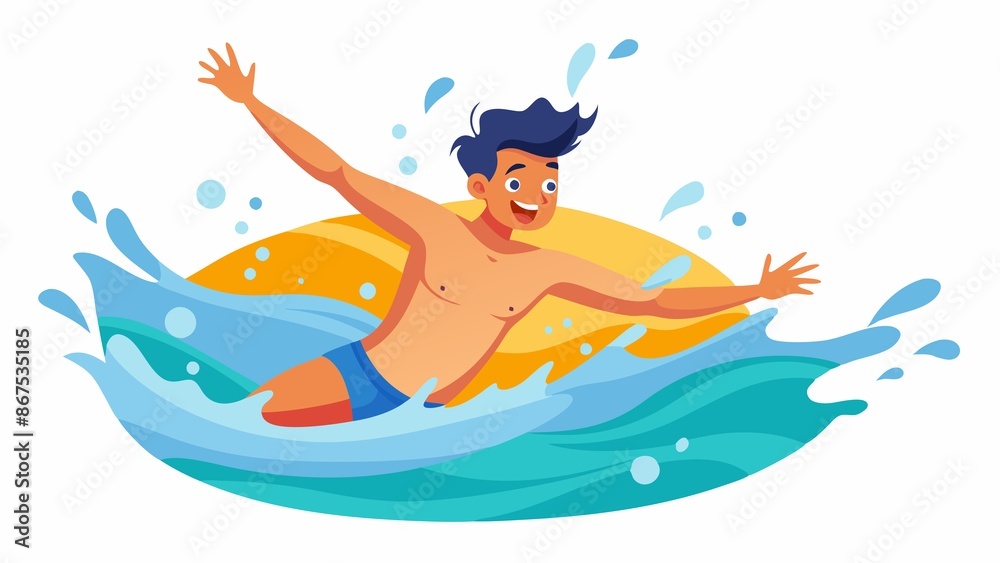 person taking refreshing splash in pool on hot summer day, isolated on ...