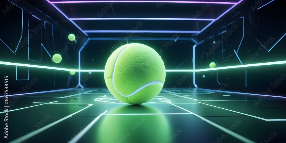 Futuristic Tennis Balls with Neon Lighting in Digital Environment ...