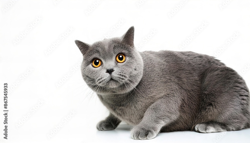 British short hair cat, with a distinctively stocky body, thick coat ...